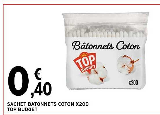 Promo Sachet Bâtonnets Coton X 200 Top Budget chez Intermarché ...