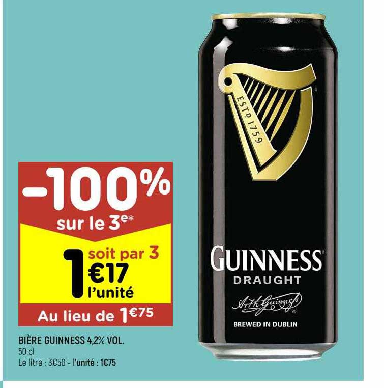 Promo Bière Guinness 4,2% Vol. chez Leader Price - iCatalogue.fr