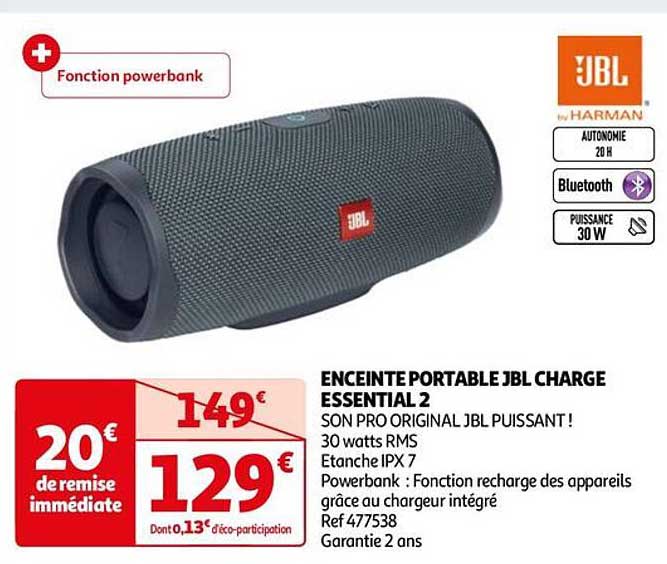 Promo Enceinte Portable Jbl Charge Essential 2 chez Auchan Direct - iCatalogue.fr