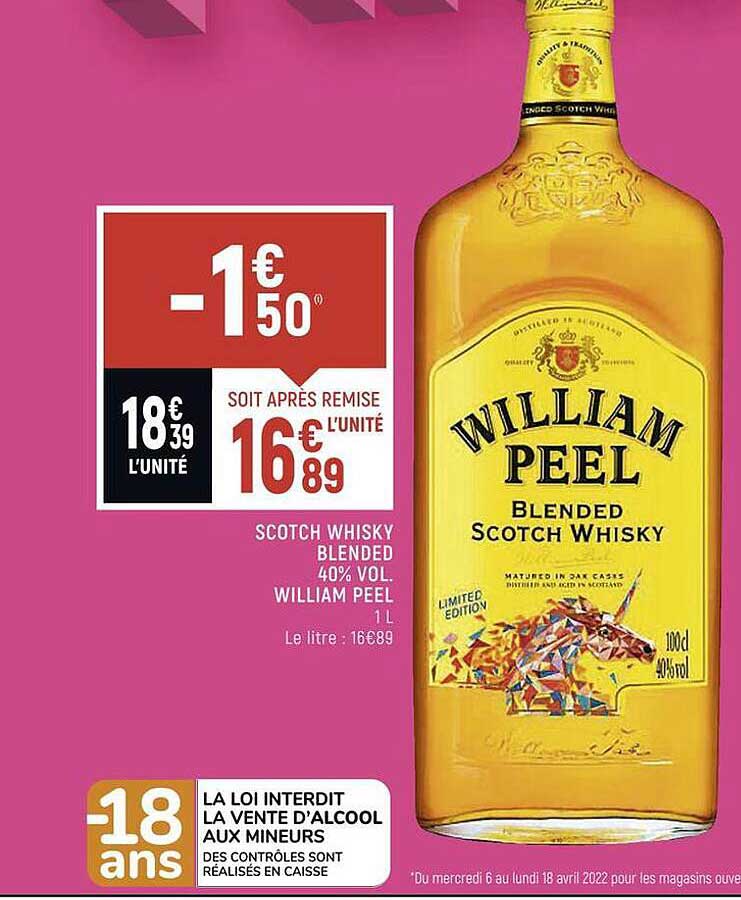Promo Scotch Whisky Blended 40% Vol. William Peel chez Spar - iCatalogue.fr