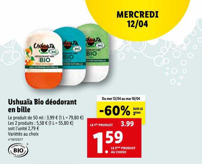 Promo Ushuaïa Bio Déodorant En Bille chez Lidl - iCatalogue.fr