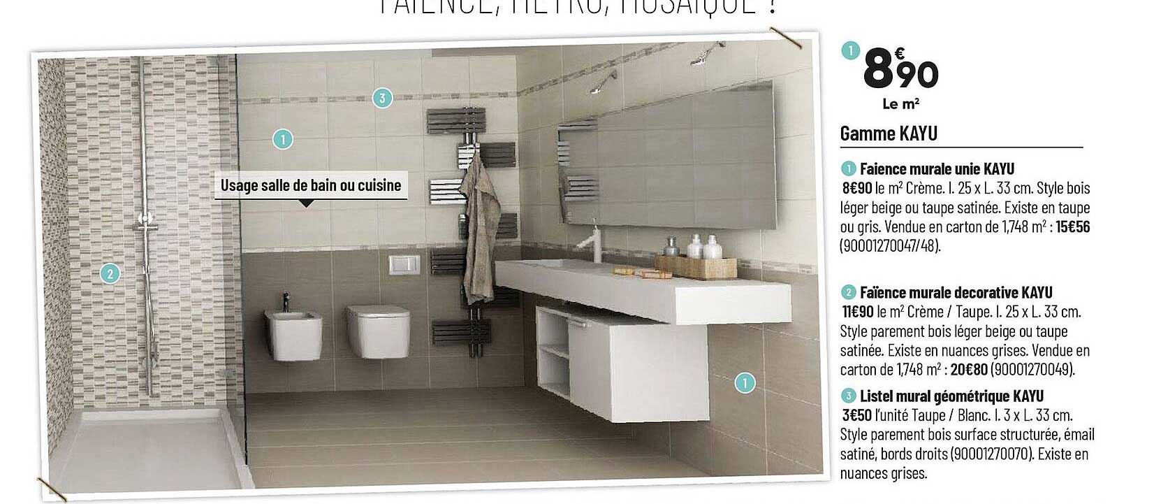 Promo Faïence Murale Unie Kayu, Faïence Murale Décorative Kayu, Listel ...