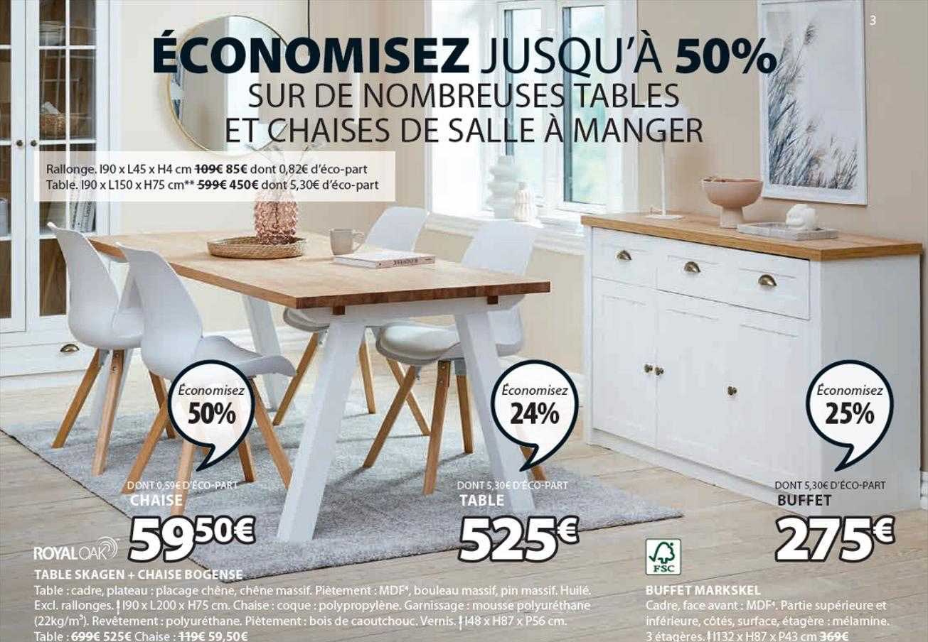 Promo Table Skagen + Chaise Bogense Royaloak, Buffet Markskel chez JYSK ...