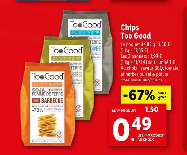Promo Chips Too Good -67% Sur Le 2ème chez Lidl - iCatalogue.fr