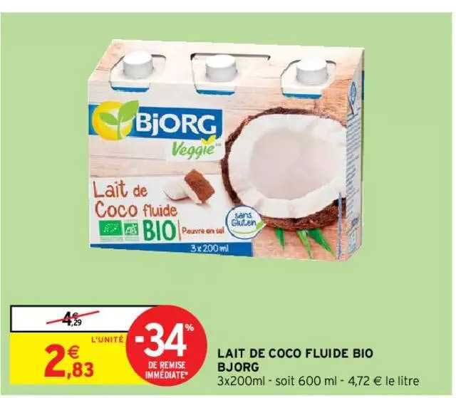 Promo Lait De Coco Fluide Bio Bjorg chez Intermarché - iCatalogue.fr