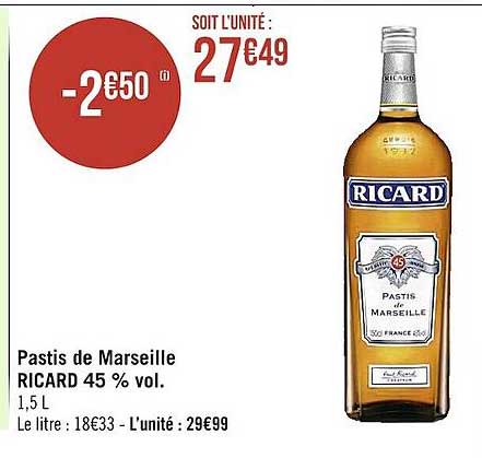 Promo Pastis De Marseille Ricard 45% Vol. chez Casino Supermarchés ...