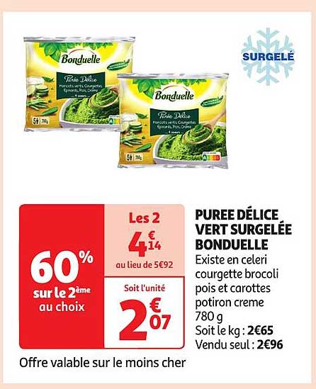 Promo Purée Délice Vert Surgelée Bonduelle chez Auchan - iCatalogue.fr