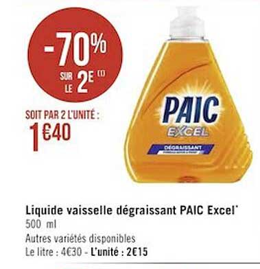 Promo Liquide Vaisselle Dégraissant Paic Excel chez Géant Casino ...