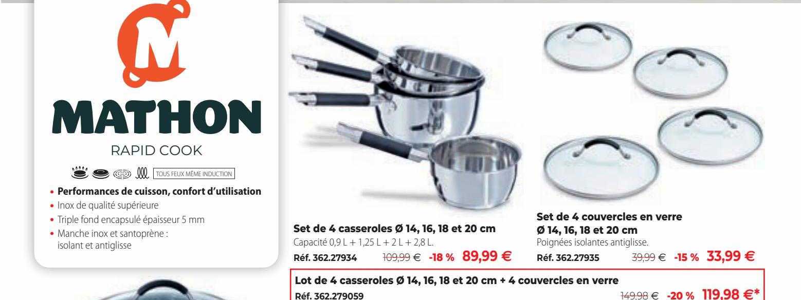 Offre Lot De 4 Casseroles ø 14, 16, 18 Et 20 Cm + 4 Couvercles En Verre ...