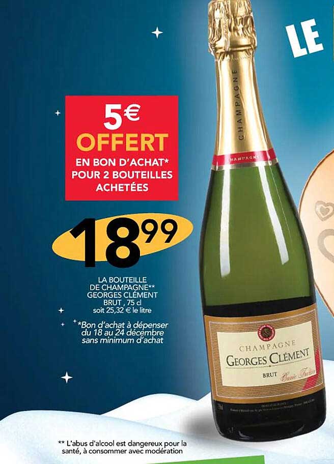 Promo La Bouteille De Champagne Georges Clément Brut chez Stokomani ...