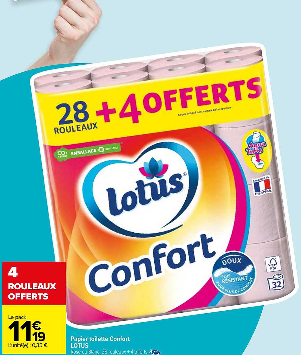 Promo Papier Toilette Confort Lotus chez Carrefour - iCatalogue.fr