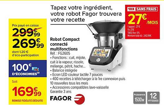 Promo Robot Compact Connecté Multifonctions Fagor chez Carrefour ...