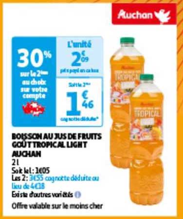 Promo Boisson Au Jus De Fruits Goût Tropical Light Auchan chez Auchan ...