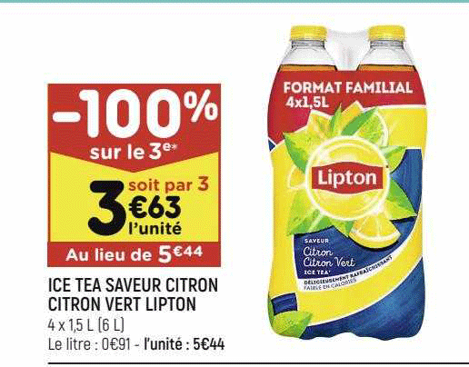 Promo Ice Tea Saveur Citron Citron Vert Lipton chez Leader Price ...