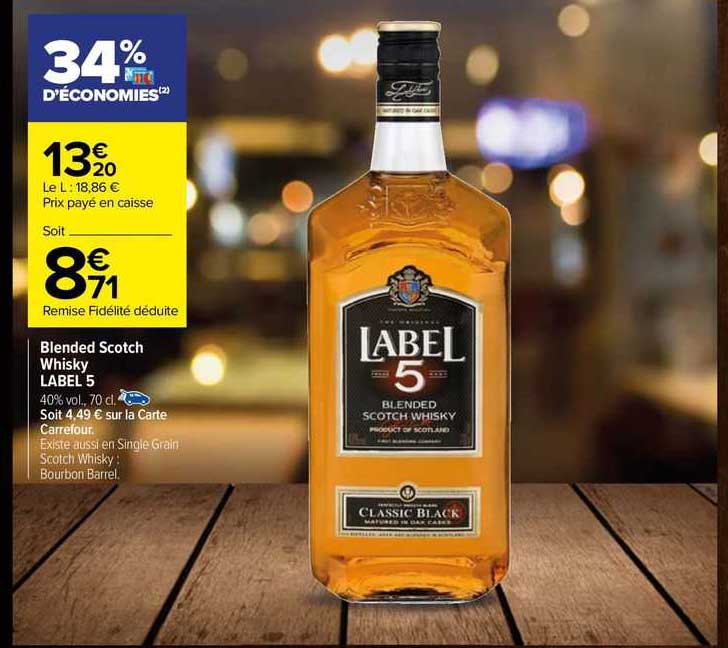 Promo Blended Scotch Whisky Label 5 chez Carrefour - iCatalogue.fr