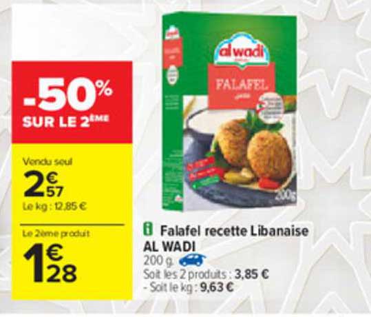 Offre Falafel Recette Libanaise Al Wadi -50% Sur Le 2ème chez Carrefour