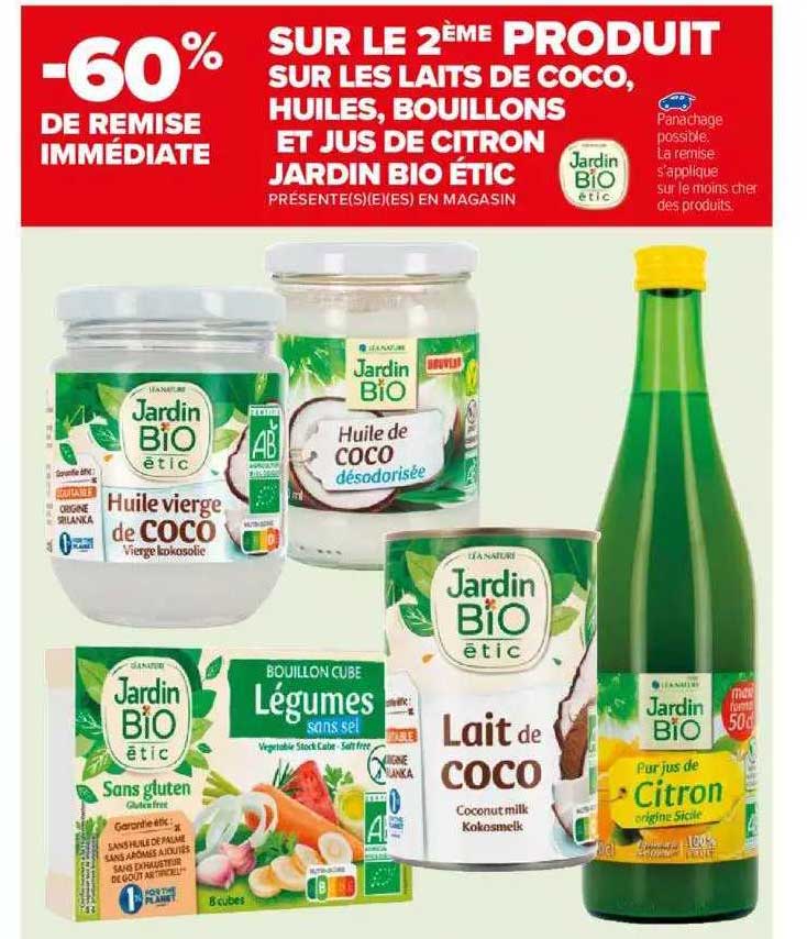 Promo Laits De Coco, Huiles, Bouillons Et Jus De Citron Jardin Bio étic ...