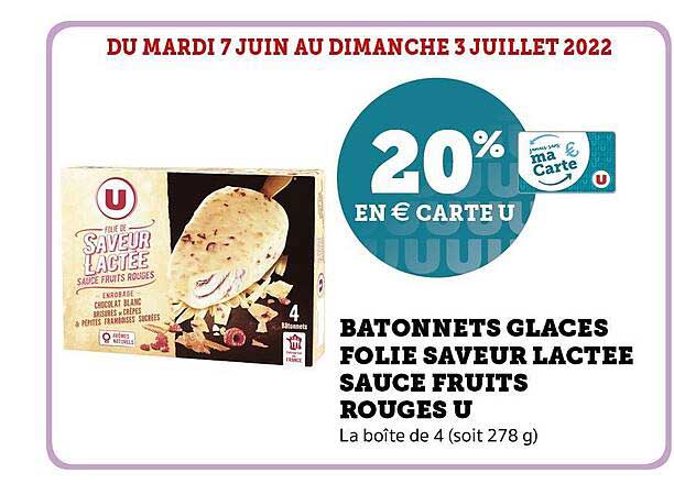 Promo Bâtonnets Glacés Folie Saveur Lactée Sauce Fruits Rouges U chez ...