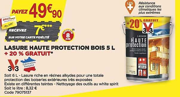 Offre Lasure Haute Protection Bois 5l 3v3 chez Bricomarche