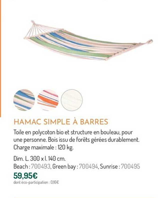 Promo Hamac Simple à Barres chez Botanic - iCatalogue.fr