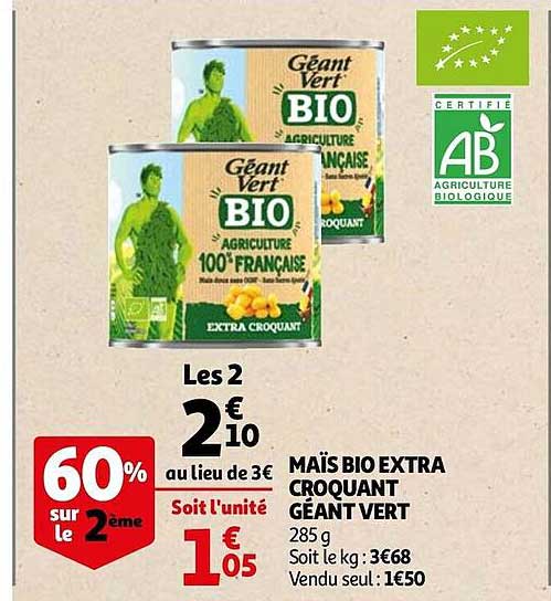 Promo Maïs Bio Extra Croquant Géant Vert chez Auchan - iCatalogue.fr