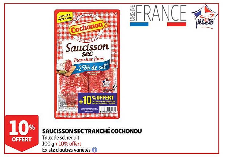Promo Saucisson Sec Tranché Cochonou chez Auchan - iCatalogue.fr