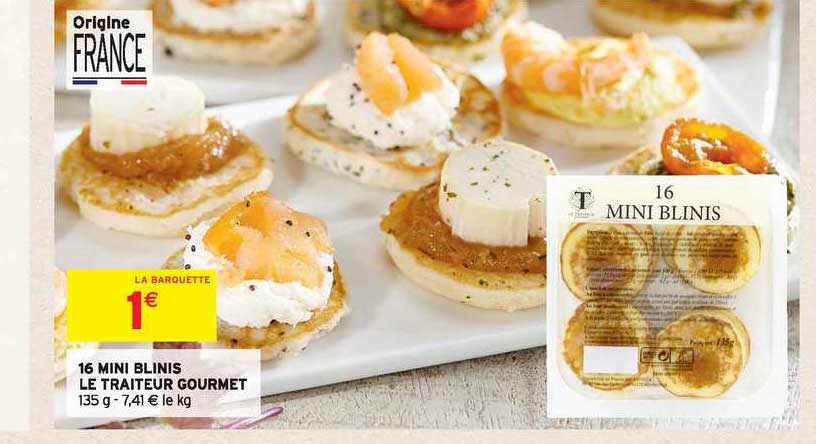 Promo 16 Mini Blinis Le Traiteur Gourmet chez Intermarché - iCatalogue.fr