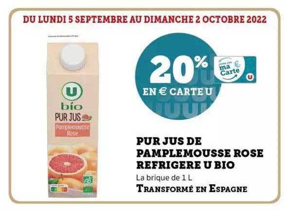 Promo Pur Jus De Pamplemousse Rose Réfrigéré U Bio chez Super U - iCatalogue.fr