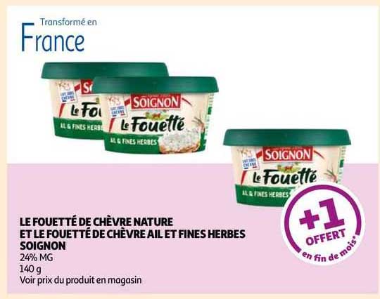 Promo Le Fouetté De Chèvre Nature Et Le Fouetté De Chèvre Ail Et Fines Herbes Soignon chez ...