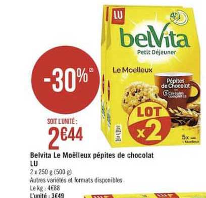 Promo Belvita Le Moëlleux Pépites De Chocolat Lu chez Géant Casino ...