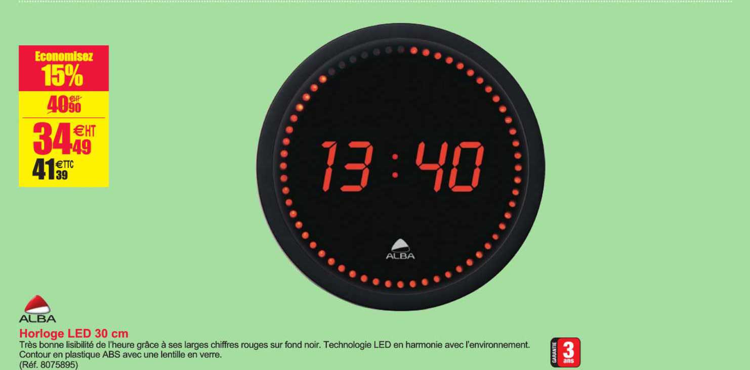 Promo Horloge Led 30 Cm Alba chez Office Depot - iCatalogue.fr