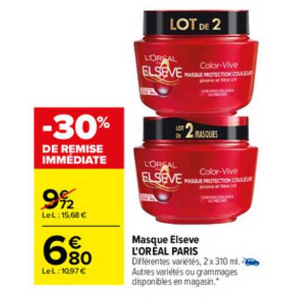 Promo Masque Elsève L'oréal Paris chez Carrefour - iCatalogue.fr