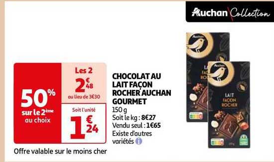 Promo Chocolat Au Lait Façon Rocher Auchan Gourmet chez Auchan ...