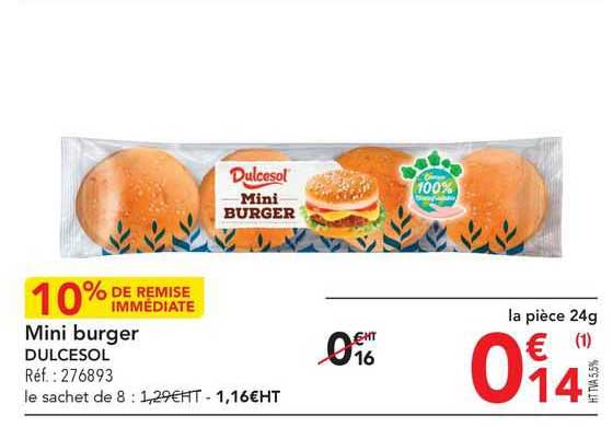 Promo Mini Burger Dulcesol 10% De Remise Immédiate chez METRO ...