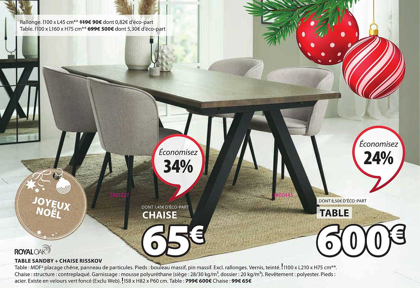 Promo Royal Oak Table Sandby + Chaise Risskov chez JYSK - iCatalogue.fr