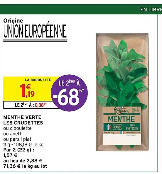 Promo Menthe Verte Les Crudettes chez Intermarché Hyper - iCatalogue.fr