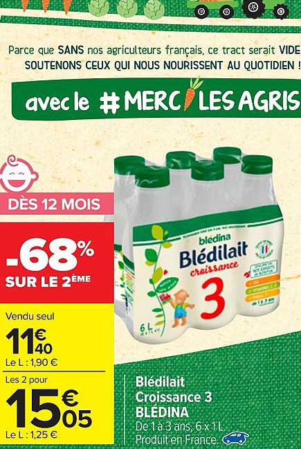 Promo Blédilait Croissance 3 Blédina chez Carrefour - iCatalogue.fr