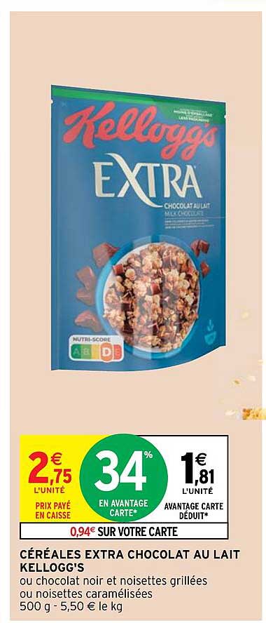Promo Céréales Extra Chocolat Au Lait Kellogg's chez Intermarché ...