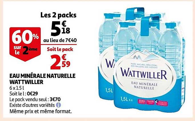 Promo Eau Minérale Naturelle Wattwiller chez Auchan - iCatalogue.fr