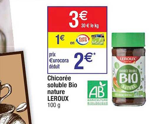 Offre Chicorée Soluble Nature Bio Leroux chez Carrefour