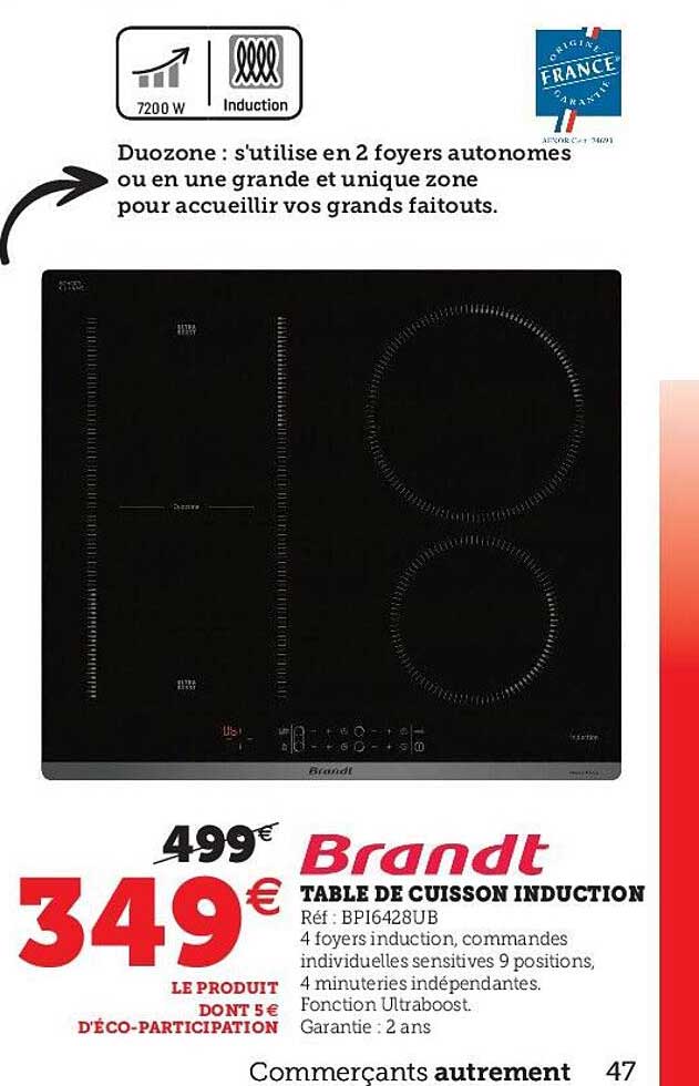 Promo Table De Cuisson Induction Brandt chez Hyper U - iCatalogue.fr