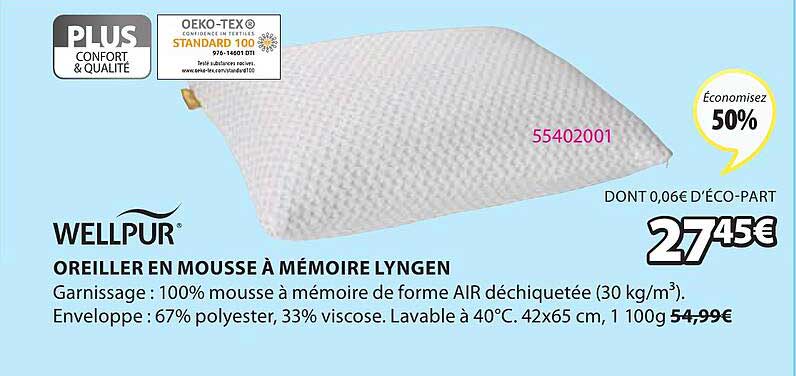 Promo Oreiller En Mousse à Mémoire Lyngen Wellpur chez JYSK - iCatalogue.fr