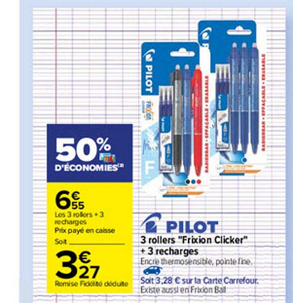 Promo 3 Rollers "frixion Clicker" + 3 Recharges Pilot chez Carrefour ...