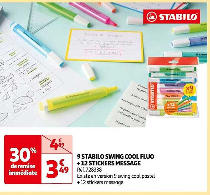 Promo 9 Stabilo Swing Cool Fluo + 12 Stickers Message chez Auchan ...