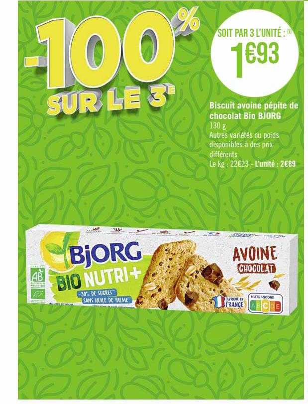 Promo Biscuit Avoine Pépite De Chocolat Bio Bjorg chez Casino ...