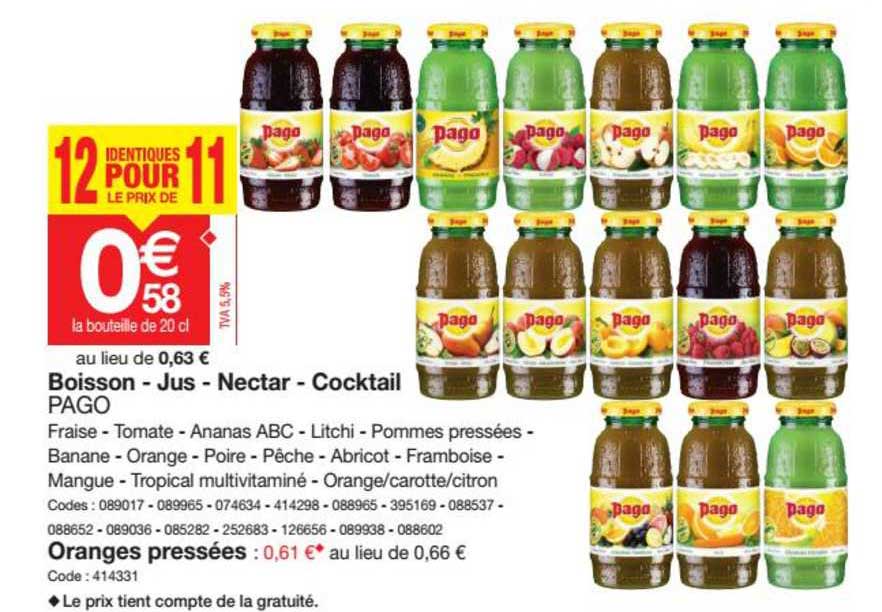 Promo Boisson - Jus - Nectar - Cocktail Pago chez Promocash - iCatalogue.fr