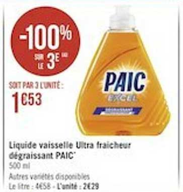 Promo Liquide Vaisselle Ultra Fraîcheur Dégraissant Paic chez Géant ...
