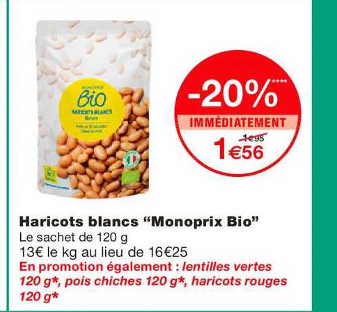Offre Haricots Blancs Monoprix Bio -20% Immédiatement chez Monoprix
