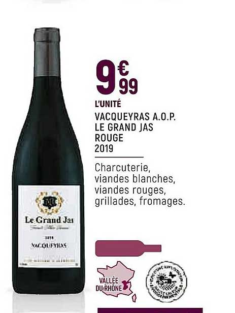 Promo Vacqueyras A.o.p. Le Grand Jas Rouge 2019 chez Spar - iCatalogue.fr