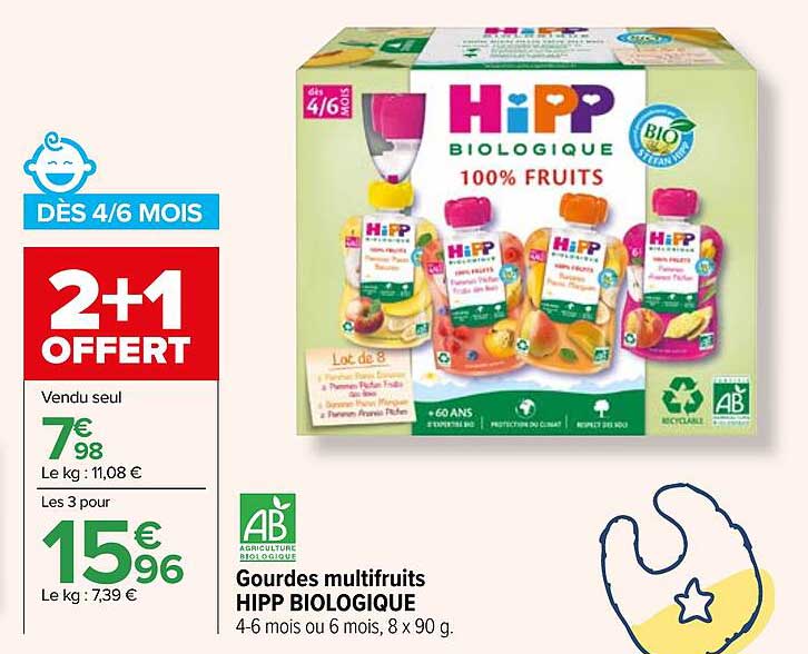 Promo Gourdes Multifruits Hipp Biologique chez Carrefour - iCatalogue.fr